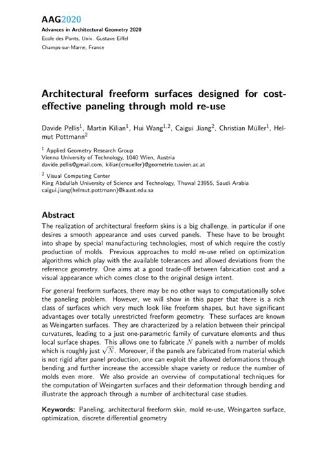 Pdf Architectural Freeform Surfaces Designed For Cost Effective Paneling Through Mold Re Use
