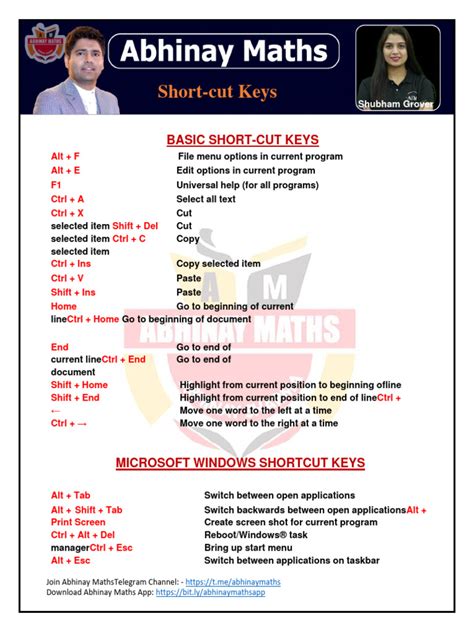 shortcut keys pdf keyboard shortcut computing platforms