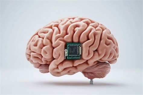 Human Brain Model With Electronic Chip Representation Highlighting