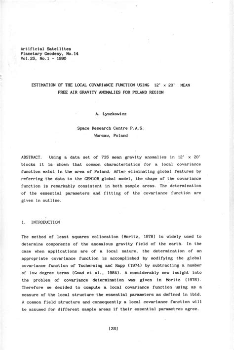 Pdf Estimation Of The Local Covariance Function Using 12 X 20 Mean Free Air Gravity