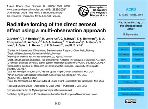 Pdf Radiative Forcing Of The Direct Aerosol Effect Using A Multi Observation Approach Ralph