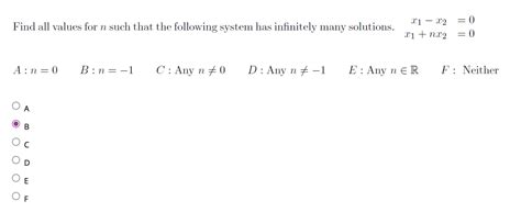 Solved Find All Values For N Such That The Following System Chegg