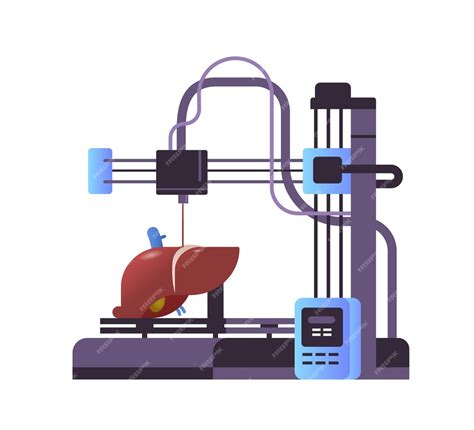 인간 이식 기관의 3d 바이오 프린터 의료 인쇄에 간 모델 인쇄 생물 공학 바이오 프린팅 프리미엄 벡터