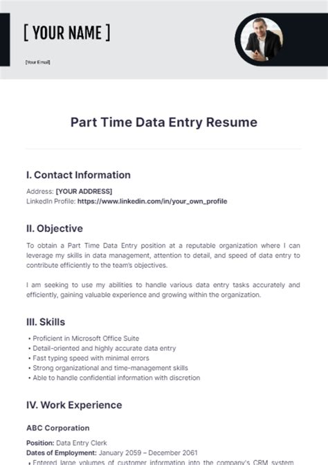 Part Time Data Entry Resume Edit Online And Download Example