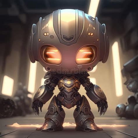 Cute Fantasy Robot Knight With Shiny Steel Armor In D Cartoon Style Stock Illustration