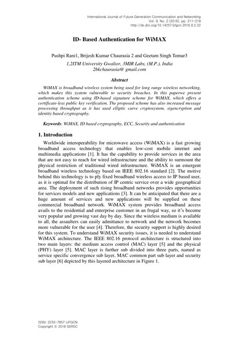Pdf Id Based Authentication For Wimax