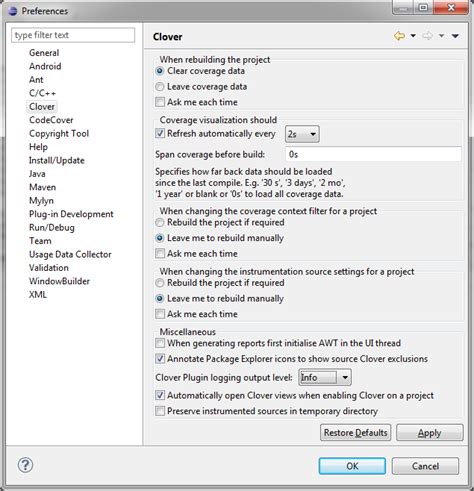 5 Eclipse Configuration Options Clover Data Center And Server 41 Atlassian Documentation