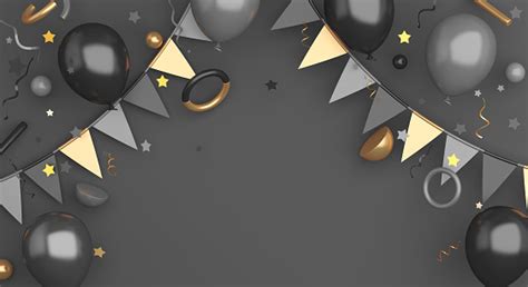 풍선 번팅 화환 플래그 색종이블랙 프라이데이 세일 배너 배경 장식 복사 공간 텍스트 3d 렌더링 일러스트레이션 3차원 형태에 대한 스톡 사진 및 기타 이미지 Istock