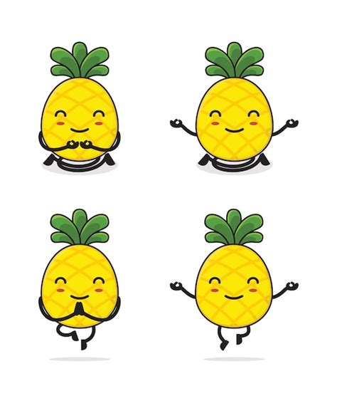 귀여운 파인애플 만화 캐릭터 프리미엄 벡터