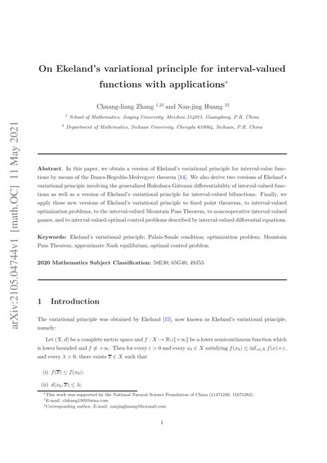 Pdf On Ekelands Variational Principle For Interval Valued Functions With Applications