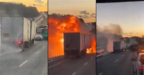 El Momento En Que Un Tráiler Chocó Y Se Incendió En La Autopista De