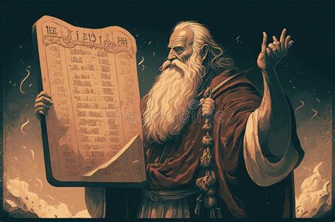 Illustration Of Moses With The 10 Commandments Tablet Generative Ai