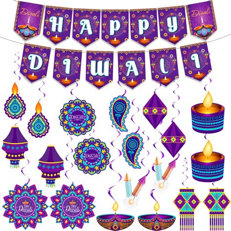 Yunlly42 Pieces Diwali Decorations Happy Diwali Banner Paper Deepavali Hanging Desertcart Sri