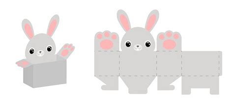 과자 사탕 작은 선물 빵집을위한 파티 호의 상자 토끼 디자인 파티 패키지 다이 컷 템플릿 어떤 목적을 위한 훌륭한 디자인 생일 베이비 샤워 부활절 벡터 스톡 일러스트레이션