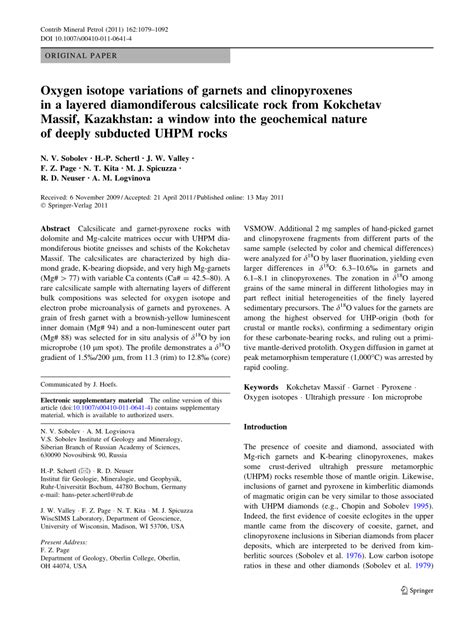 Pdf Oxygen Isotope Variations Of Garnets And Clinopyroxenes In A Layered Diamondiferous