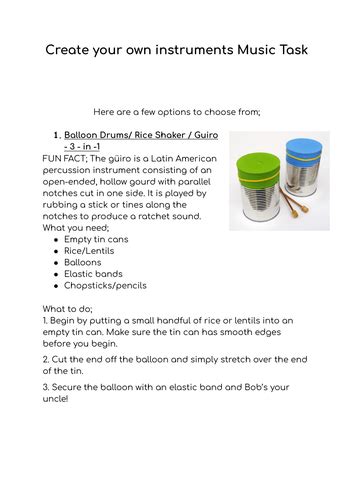 Make Your Own Instruments Task Teaching Resources