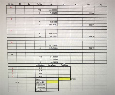 using the excel table provided hw input traverse