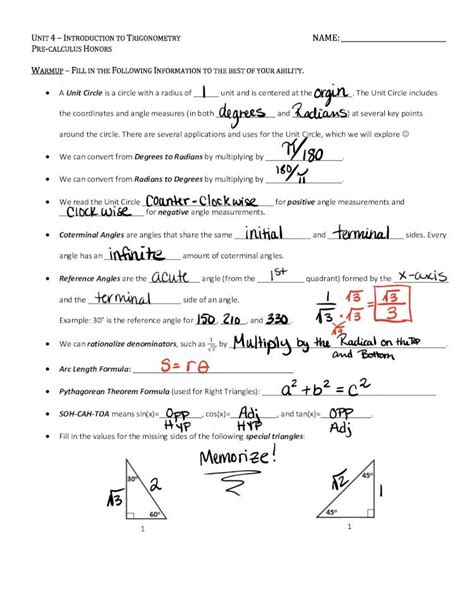 Pdf Unit 4 Introduction To Trigonometry Name Pre … · Unit 4 Introduction To Trigonometry