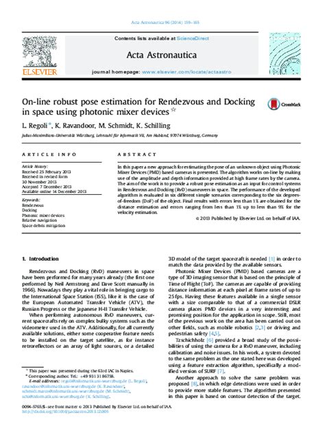 pdf on line robust pose estimation for rendezvous and docking in