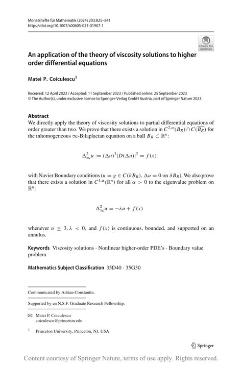 An Application Of The Theory Of Viscosity Solutions To Higher Order Differential Equations