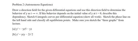Solved Problem Autonomous Equations Draw A Direction Chegg