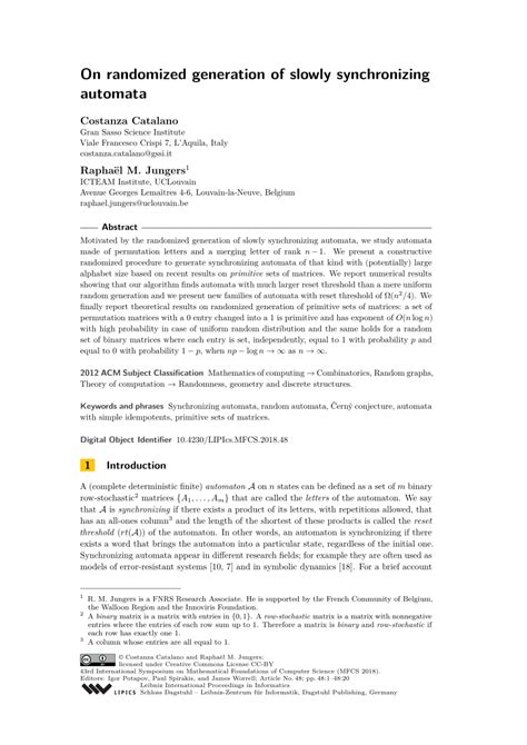 Pdf On Randomized Generation Of Slowly Synchronizing Automata