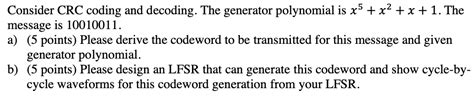 Solved Consider CRC Coding And Decoding The Generator Chegg