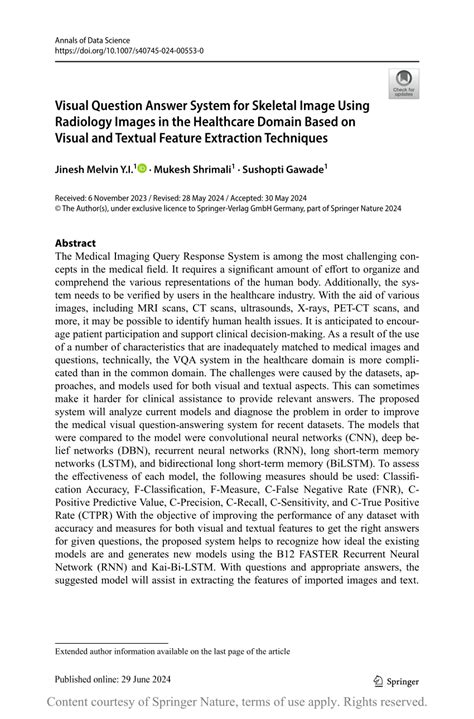 Visual Question Answer System For Skeletal Image Using Radiology Images In The Healthcare Domain