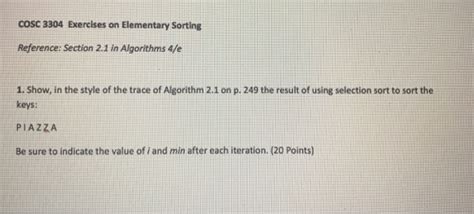 Solved Cosc 3304 Exercises On Elementary Sorting Reference