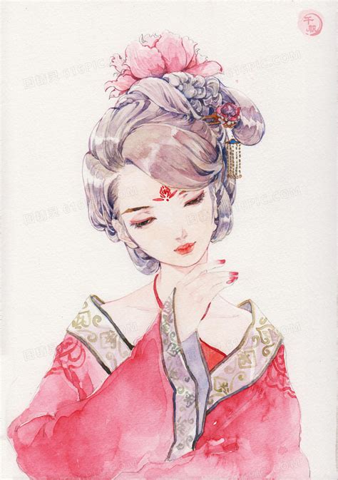 手绘水彩古风美女图片免费下载 PNG素材 编号1xrik85x6 图精灵