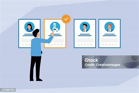 인간 프로파일 라인업에서 로봇 프로파일을 선택하는 사람 2차 도형에 대한 스톡 벡터 아트 및 기타 이미지 2차 도형 검사 보기 경쟁 Istock