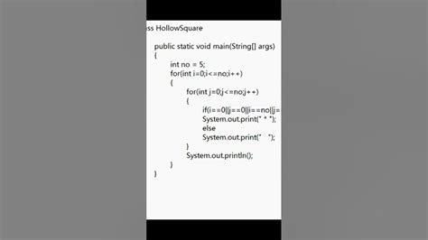 Hollow Square Java Javaprogramming Javadeveloper Javacodes Javabeginners Javacodepracticr