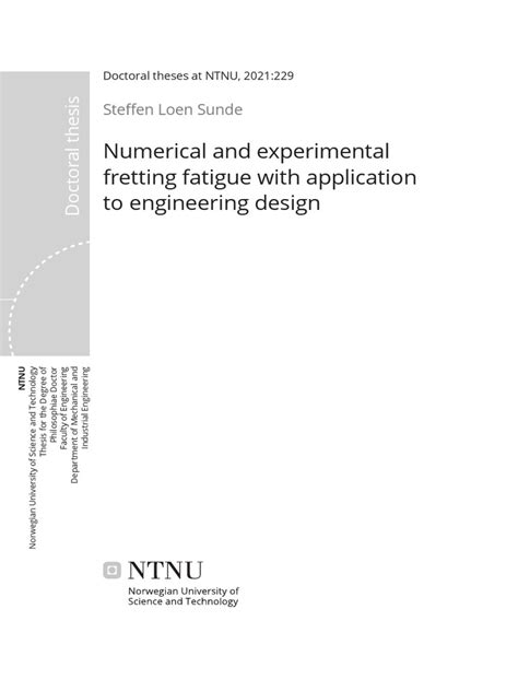 2021 Numerical And Experimental Fretting Fatigue With Application To Engineering Design Pdf