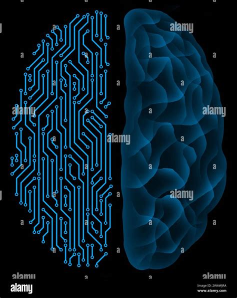Artificial Intelligence Concept With Half Circuit Human Brain And Half Holographic Neon Glow