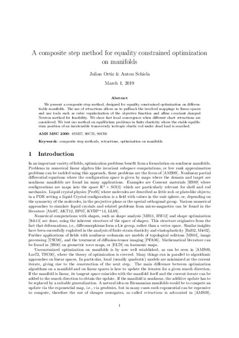 Pdf A Composite Step Method For Equality Constrained Optimization On Manifolds
