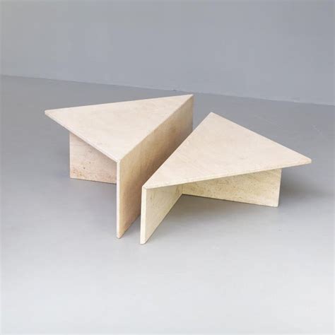 70s Triangle Set Travertine Coffee Table For Upandup