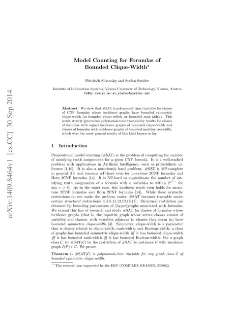 Pdf Model Counting For Formulas Of Bounded Clique Width