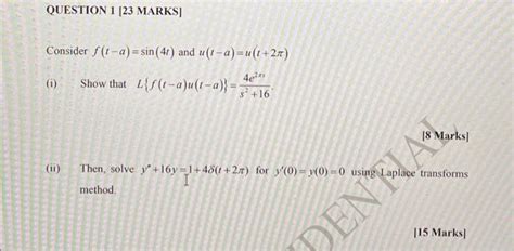 Solved onsider f ta sin 4t and u ta u t 2π Show that Chegg com