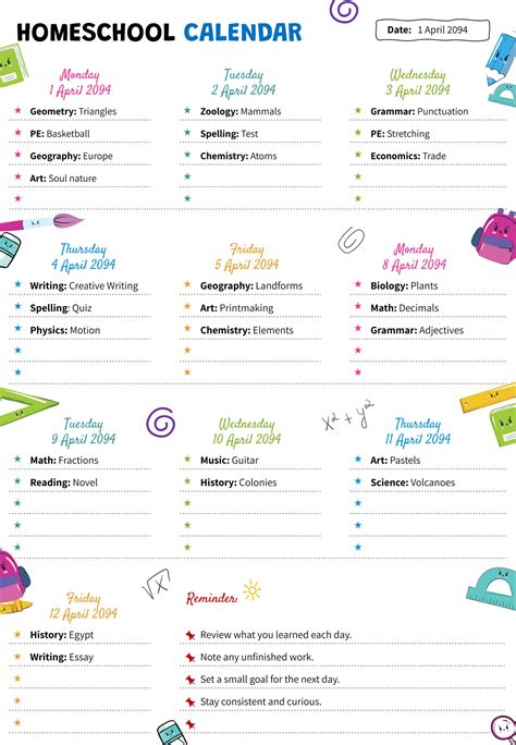 Free Kindergarten Homeschool Schedule Template Edit And Print