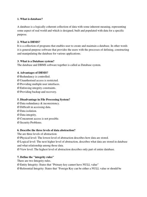 Dbms Interview Questions Pdf Oracle Database Databases