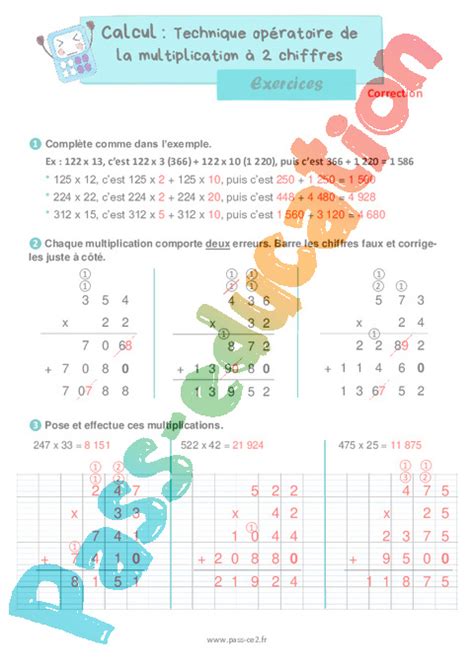 Technique Opératoire De La Multiplication à 2 Chiffres Exercices De Calcul 3eme Primaire