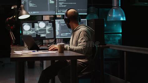 Programmer Man Writing Program Code Sitting At Workplace In Office Stock Footage Video Of