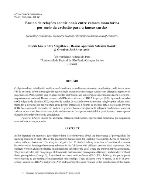 Pdf Teaching Conditional Monetary Relations Through Exclusion To Deaf