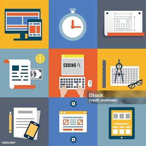 Vektor Datar Ilustrasi Konsep Simbol Kumpulan Alur Kerja Programmer Modern Ilustrasi Stok