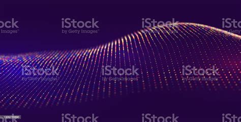 추상 노란색 및 파란색 입자 배경입니다 점 풍경이 있는 흐름 파 디지털 데이터 구조 미래의 메시 또는 사운드 그리드 패턴 점 시각화 기술 벡터 그림 3차원 형태에 대한 스톡