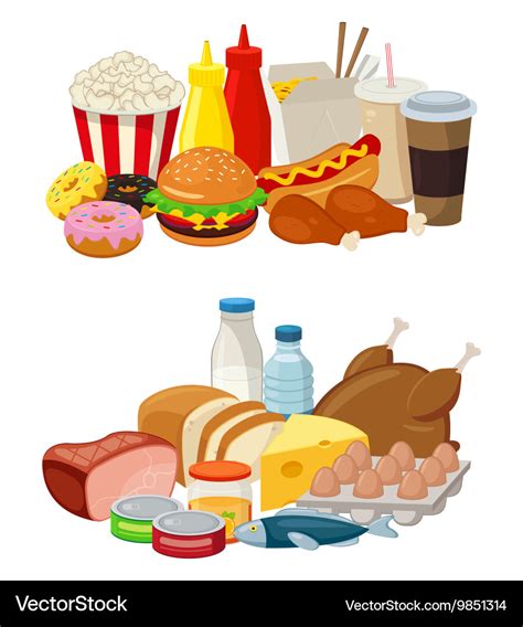 Set Cartoon Food And Drinks For Restaurant Or Vector Image