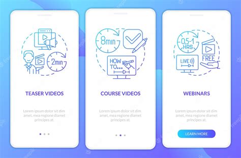 Premium Vector Online Tutorials Types Blue Gradient Onboarding Mobile App Screen