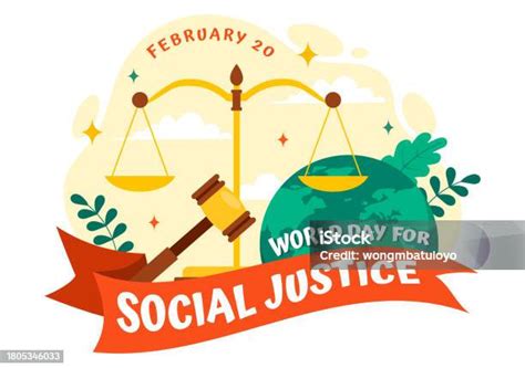 세계 사회 정의의 날 벡터 일러스트 레이 션 2 월 20 일 배경에 정의로운 관계와 불의 보호에 대 한 저울 또는 망치 Revolution에 대한 스톡 벡터 아트 및 기타