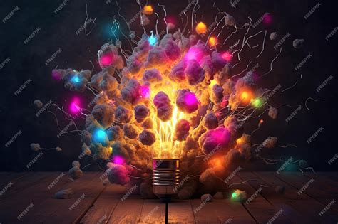 Premium Ai Image Lightbulb Exploding With Vibrant Colors Creative
