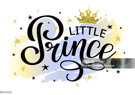 어린 왕자 레터링 디자인 파란색 배경 왕관 별 옷에 로고나 글자를 넣기 위한 손 서예 텍스트 0명에 대한 스톡 벡터 아트 및 기타 이미지 Istock